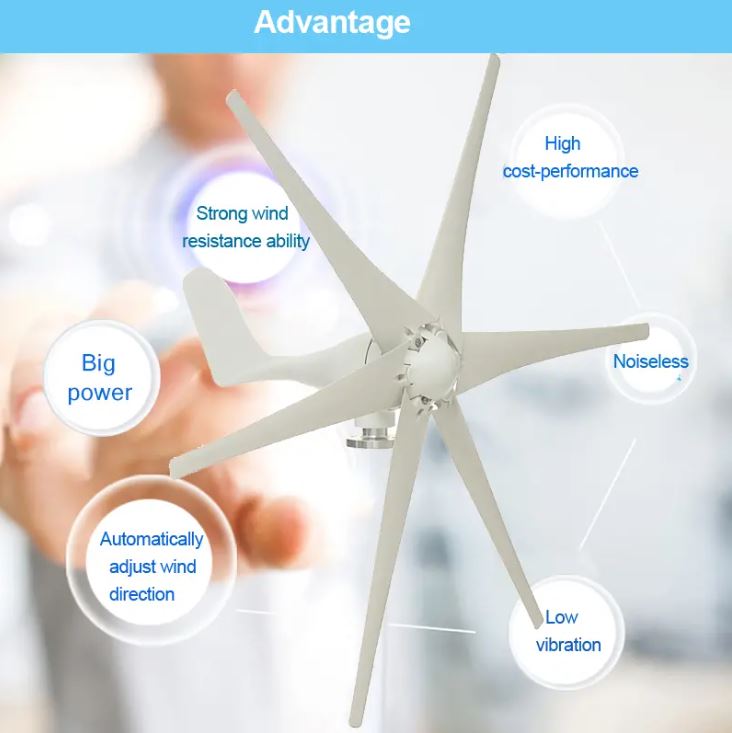 800W Peak 6 Blades 12V/24V/48V Horizontal Wind Turbine Generator Resid ...